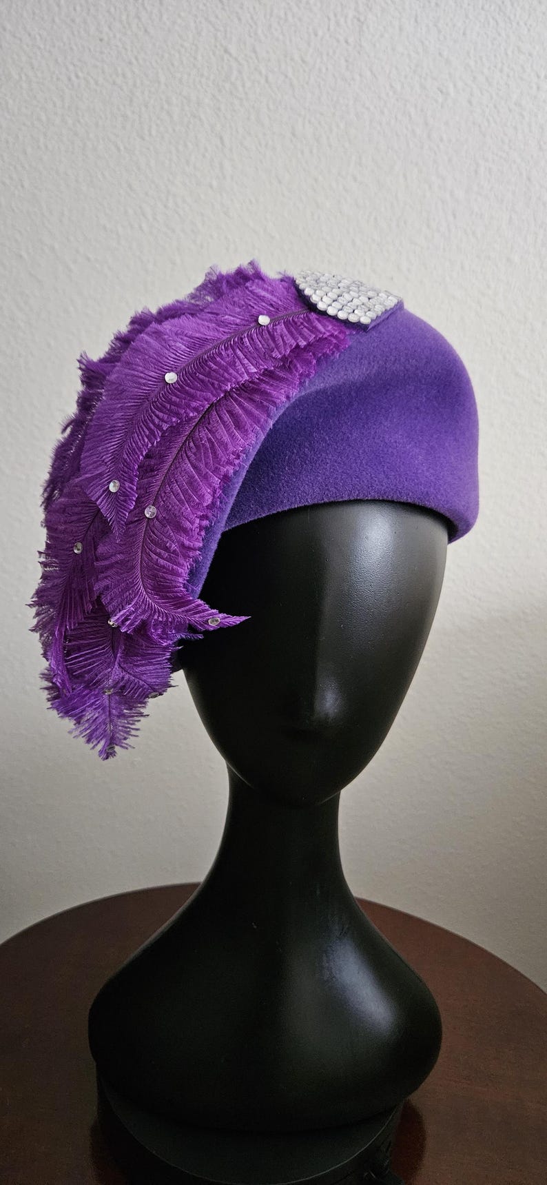 Jack Mcconnell Boutique - Purple Velour Felt Hat – Feather Rhinestone ...