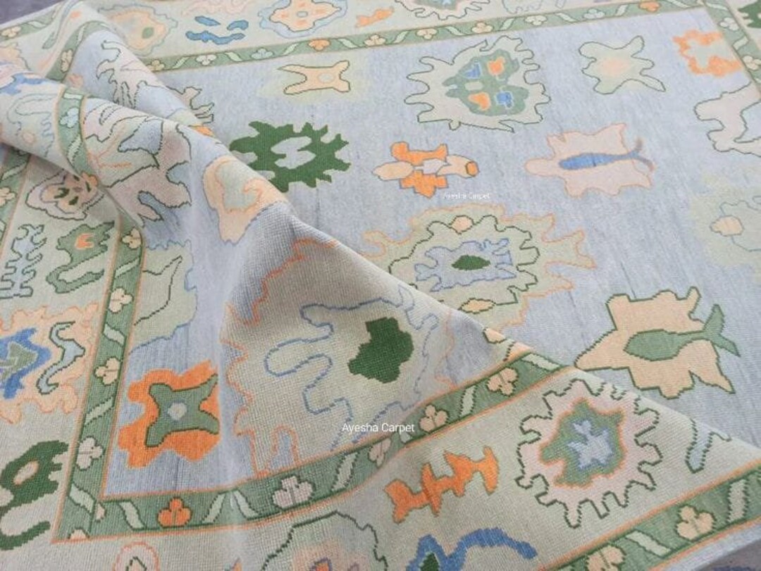9X12 Blue, Green Oushak Rug Muted Multi Size 8x10/9x12/10x14 Hand ...