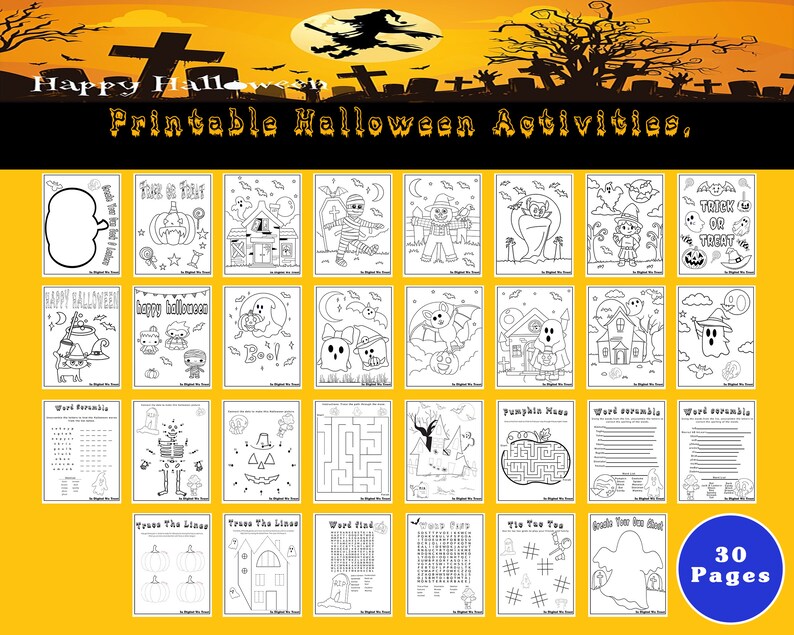30 Printable Halloween Kids Activities: Coloring Pages & Word Search ...