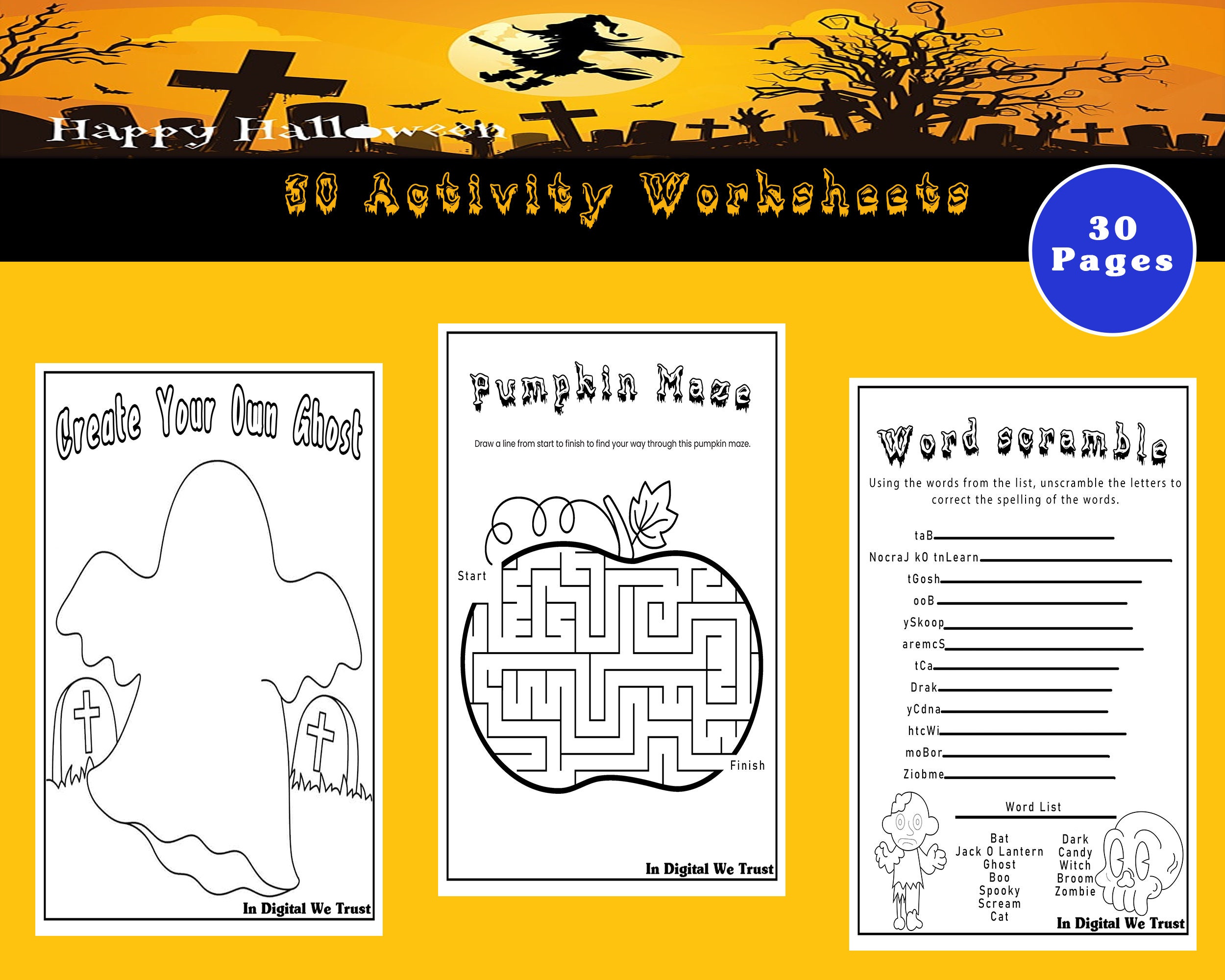 30 Printable Halloween Kids Activities: Coloring Pages & Word Search ...