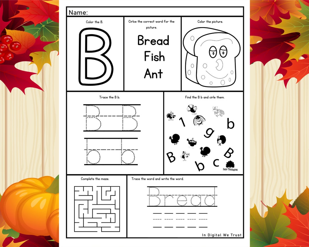 26 Thanksgiving ABC Phonics Worksheets for Preschool & Kindergarten ...