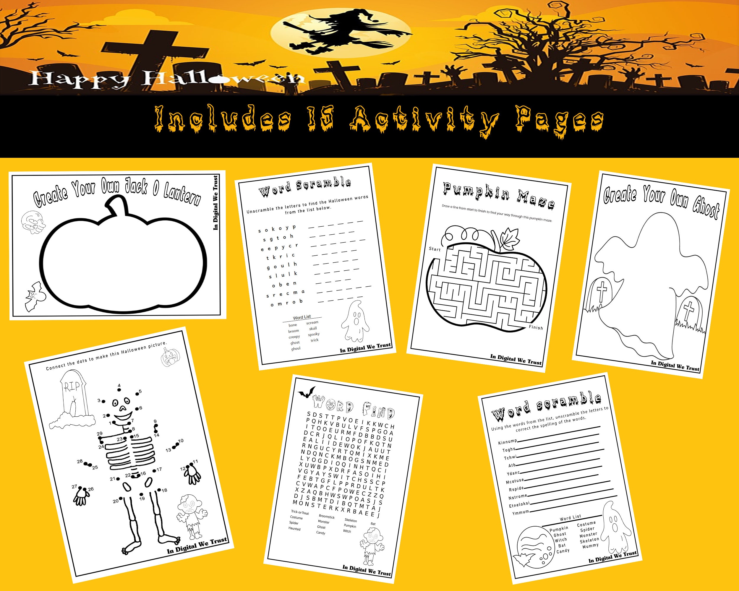 30 Printable Halloween Kids Activities: Coloring Pages & Word Search ...