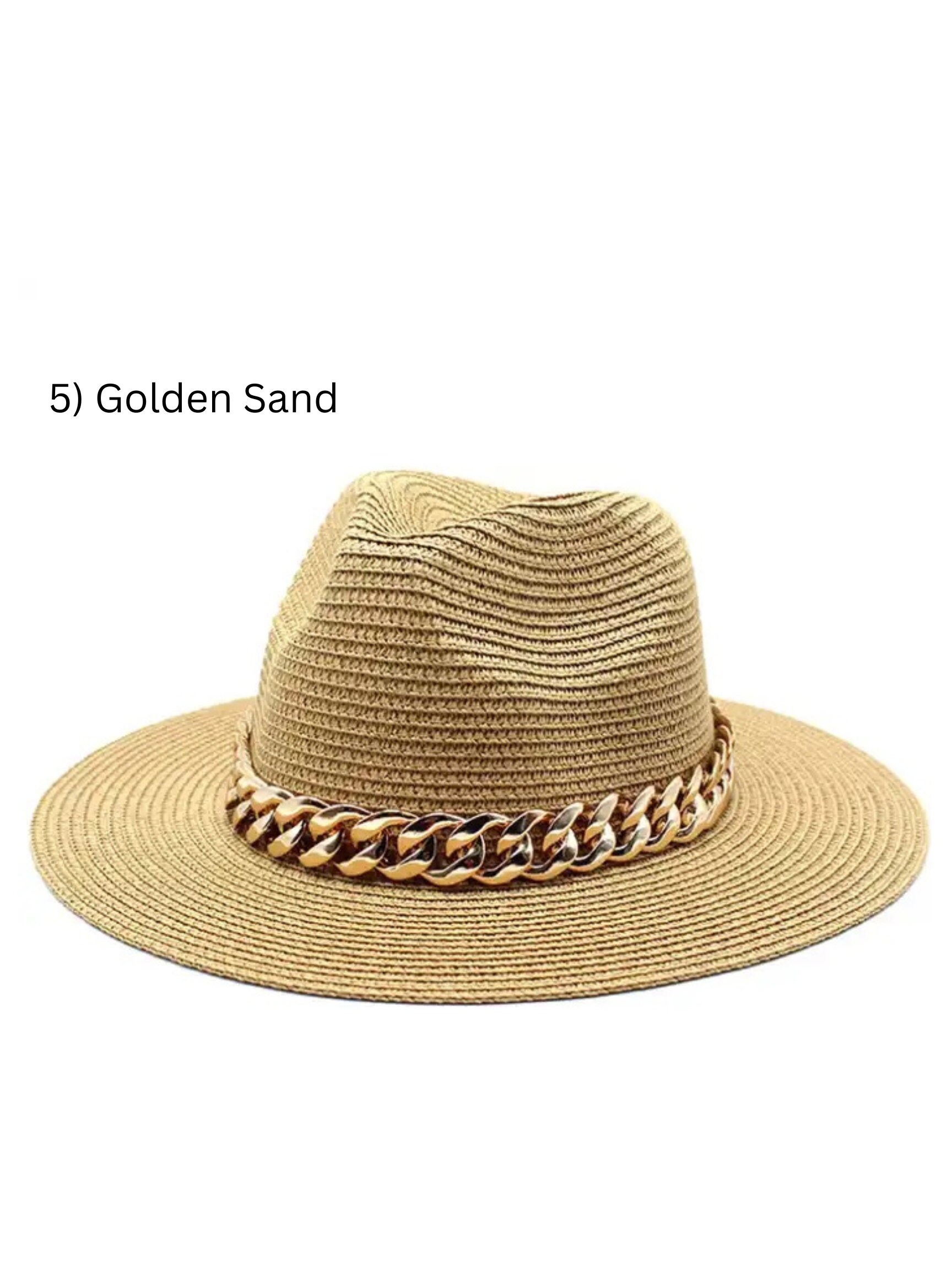 SOLEORO Chic Wide Brim Panama Fedora Sun Hat With Gold Chain - Etsy