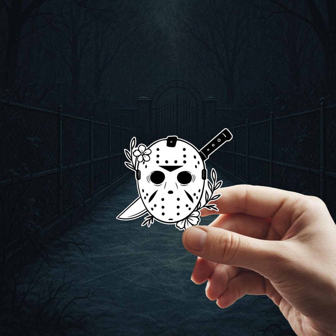 Hockey Mask Slasher Sticker – Black and White Horror Vinyl Decal (6x5 ...