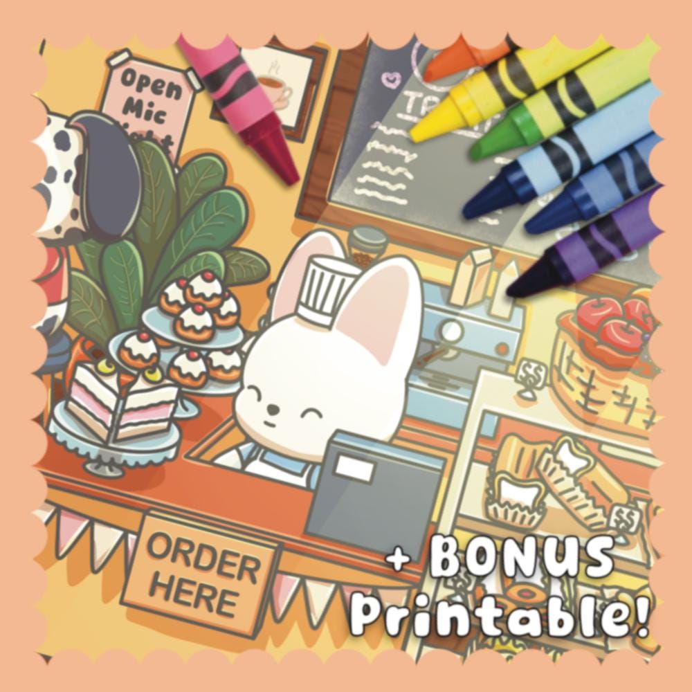 Hand Drawn Cute and Cozy Coffee Corner (single) Printable Coloring Page ...