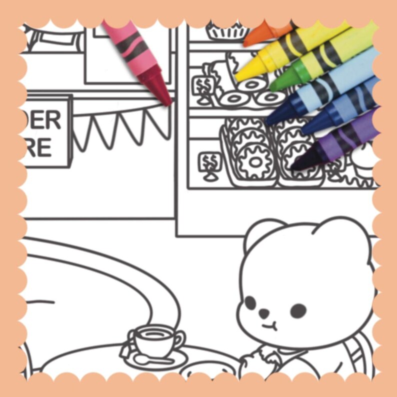 Hand Drawn Cute and Cozy Coffee Corner (single) Printable Coloring Page ...