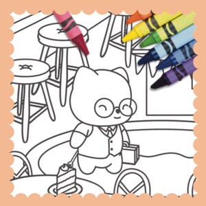 Hand Drawn Cute and Cozy Coffee Corner (single) Printable Coloring Page ...