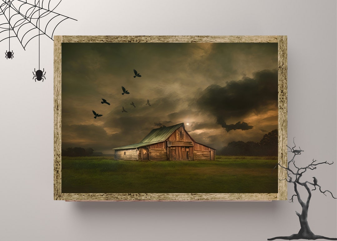 Atmospheric Halloween Poster Scary Wallpaper Old Barn - Etsy