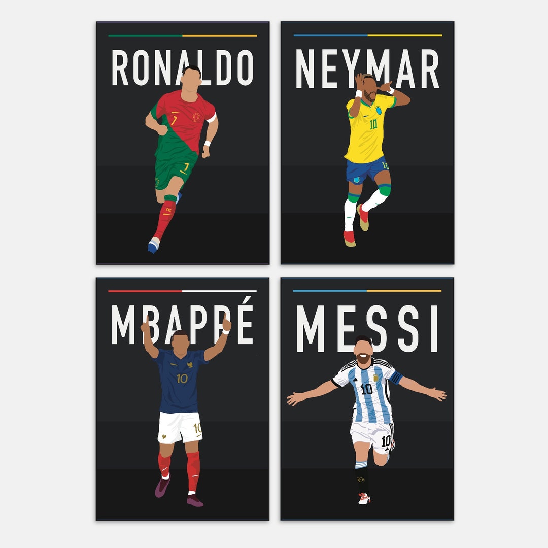 Messi Ronaldo Mbappé Neymar Poster Set World Cup Black Background ...