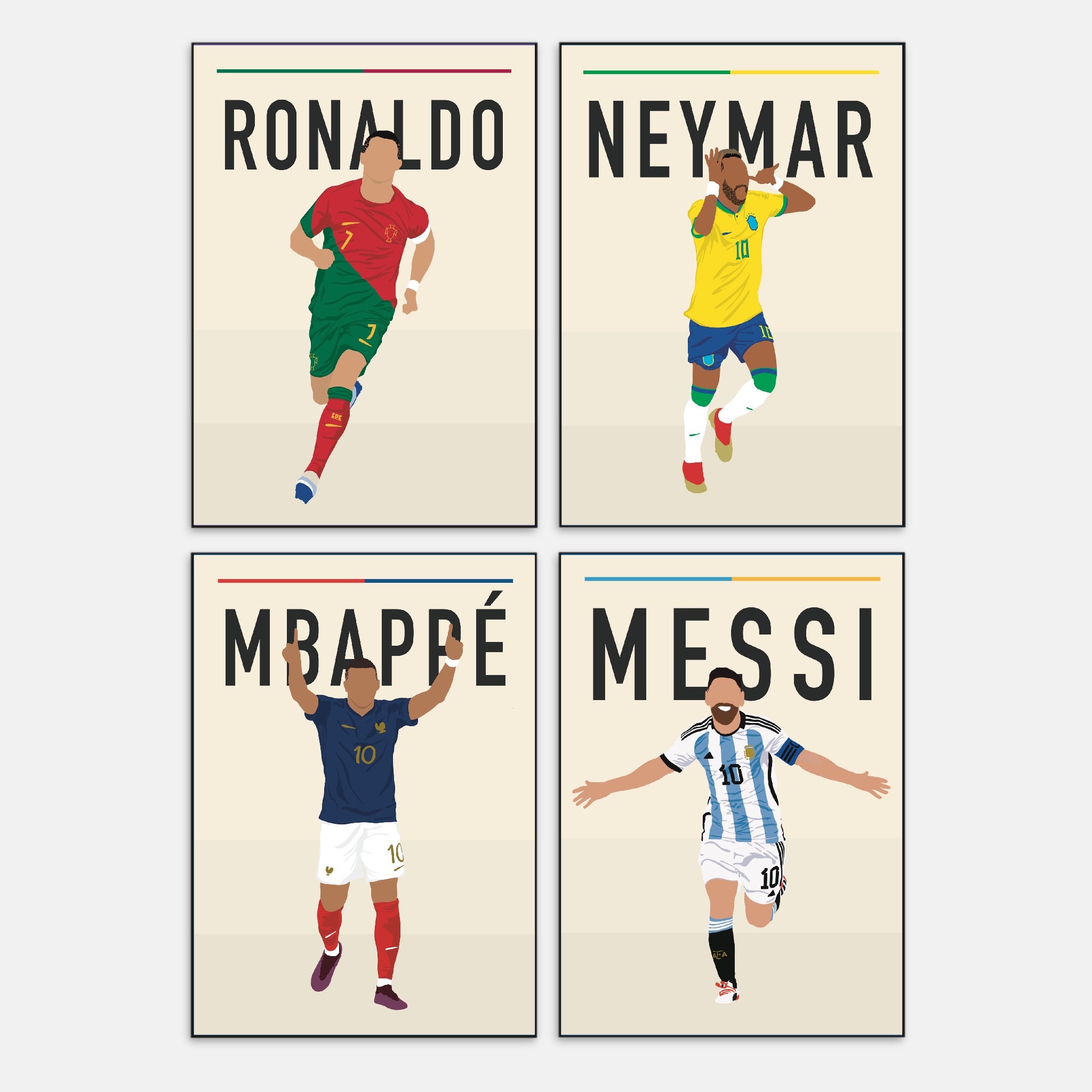 Messi Ronaldo Mbappé Neymar Poster Printable Set World Cup, Goats ...