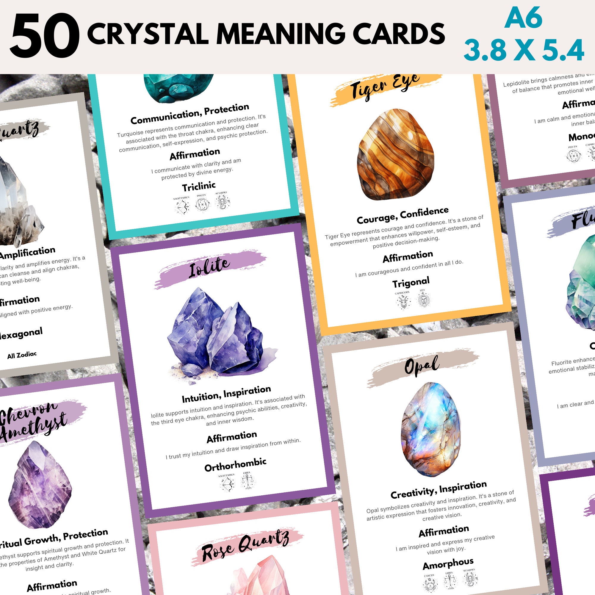 50 Editable Watercolor Crystal Meaning Cards, Printable Gemstone ...