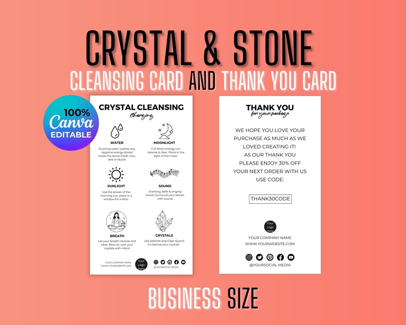 Crystal Cleansing Card Template, Crystal Thank You Card, Printable ...