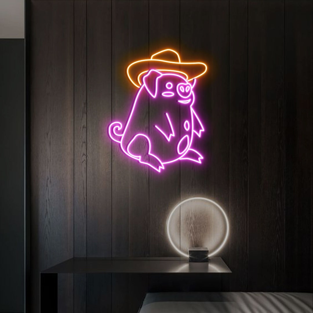 Custom Cowboy Pig LED Neon Cowboy Bar Decor Sign Animals - Etsy