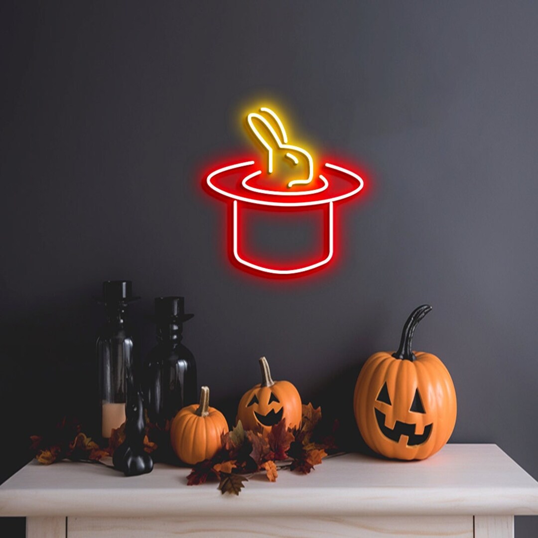 Halloween Magic Hat Neon Sign Wizard Hat Neon Rabit Neon - Etsy