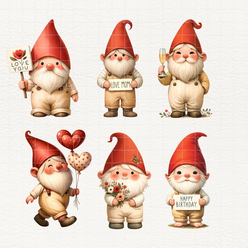 Valentines Gnomes Clipart, Watercolor Valentines Clipart, Bundle, Love ...