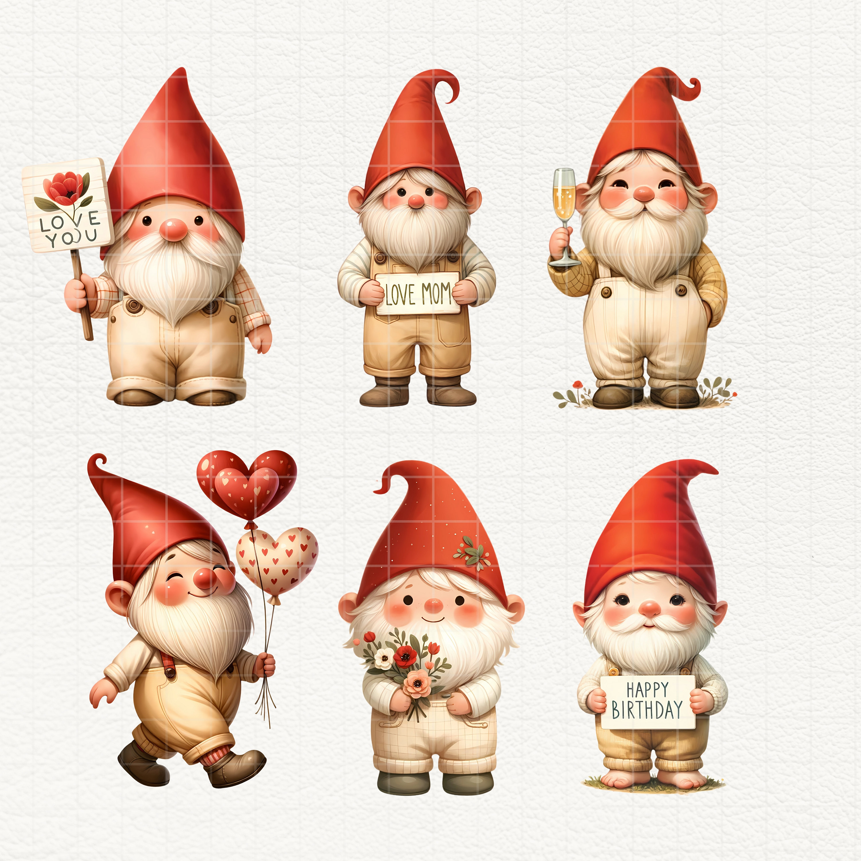 Valentines Gnomes Clipart, Watercolor Valentines Clipart, Bundle, Love ...