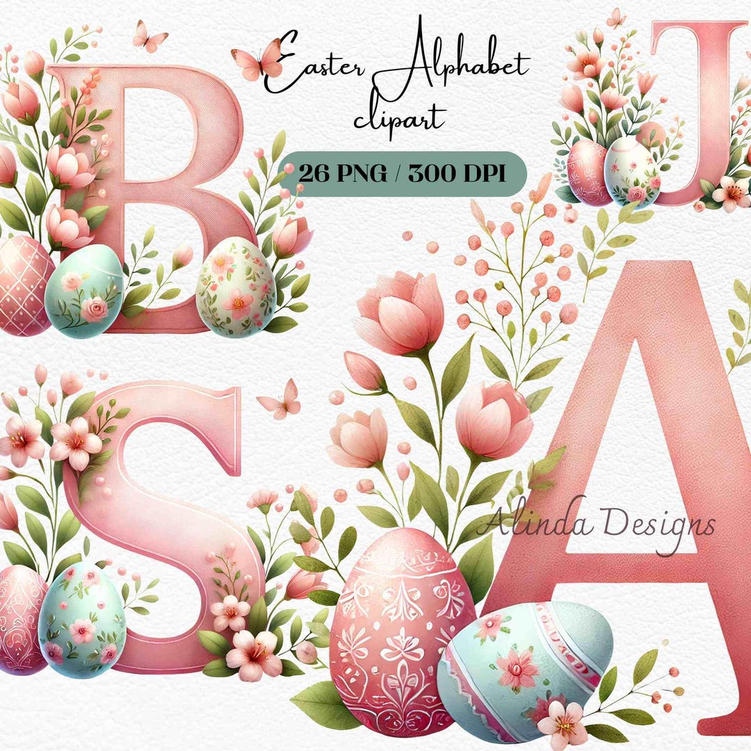 Easter Alphabet Clipart: Floral Letters A-Z (PNG Digital Download) - Etsy