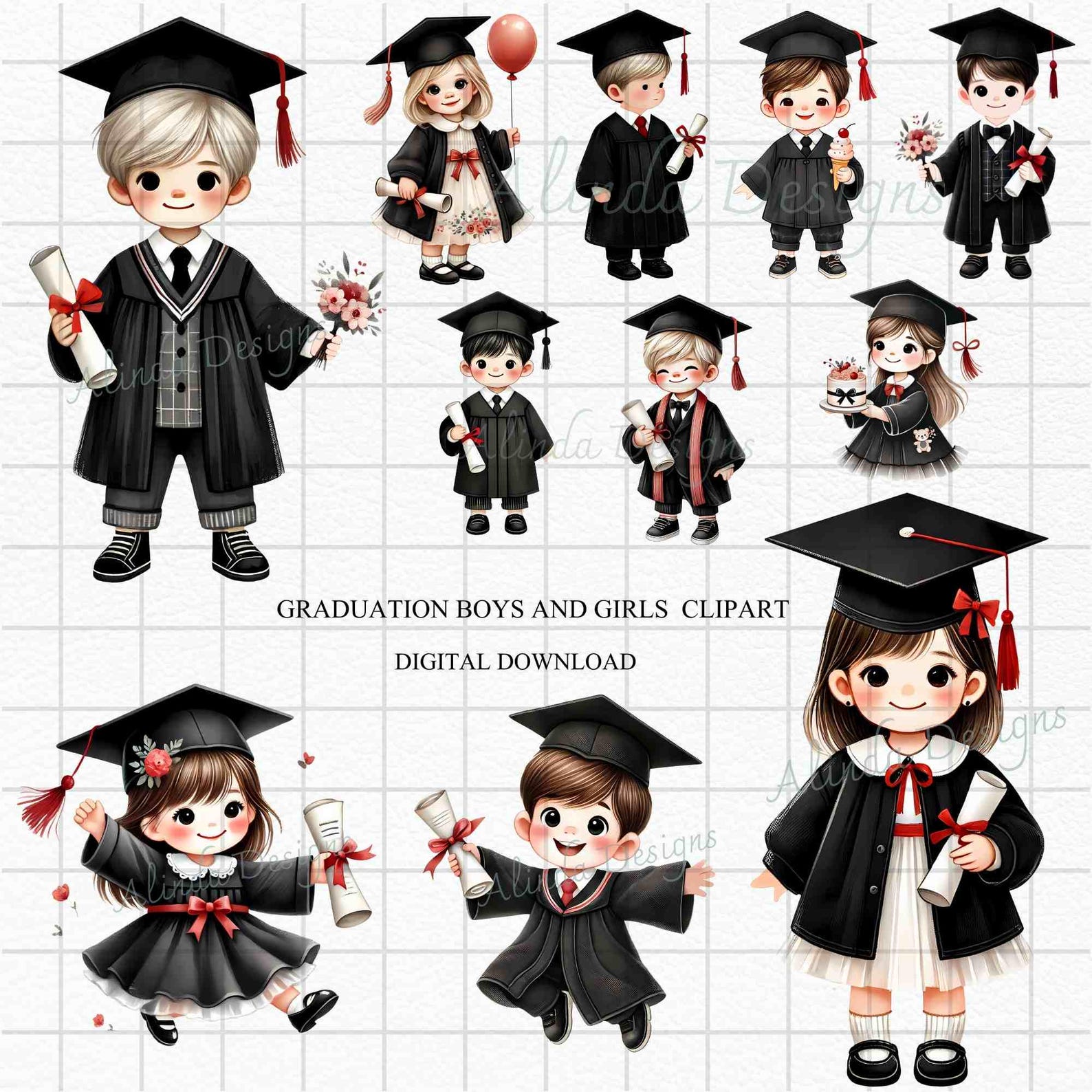 Graduation Boys and Girls Clipart, Graduation Illustration, Party ...