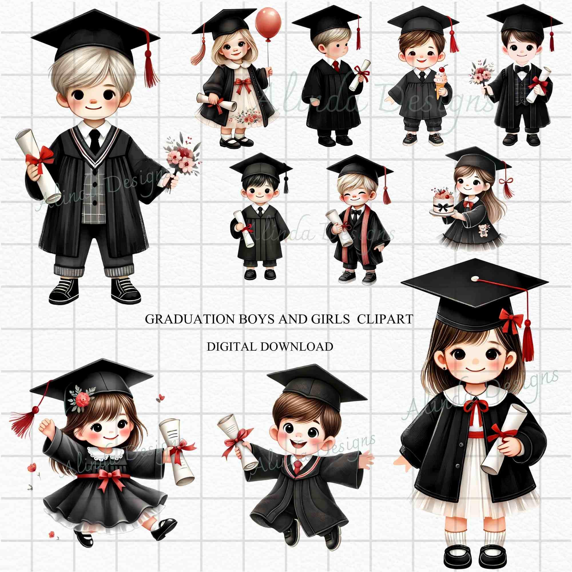 Graduation Boys and Girls Clipart, Graduation Illustration, Party ...