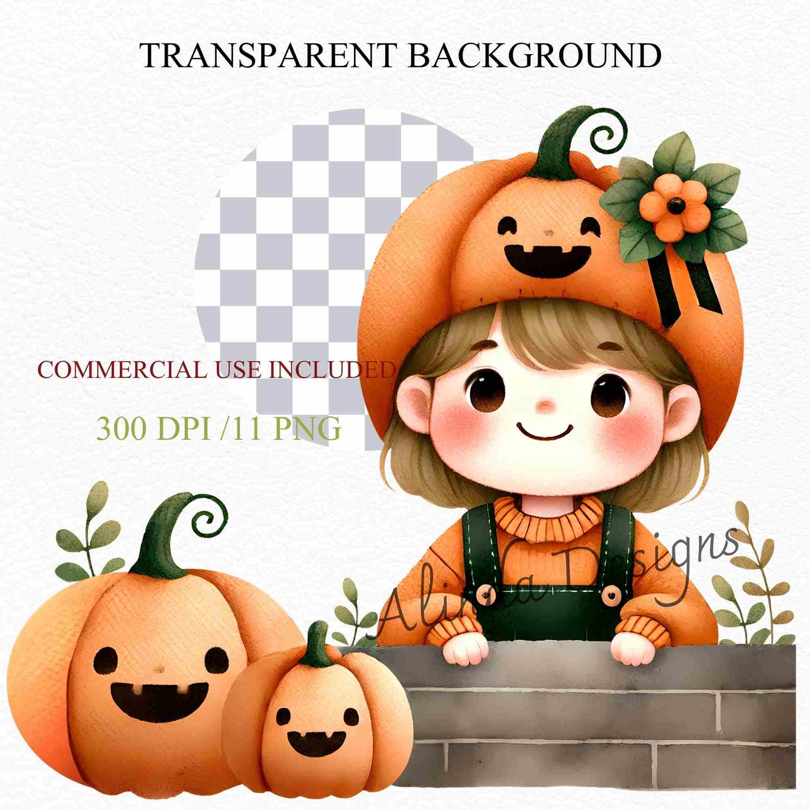 Watercolor Pumpkin Girl Clipart, Autumn Fall Illustration, Halloween ...