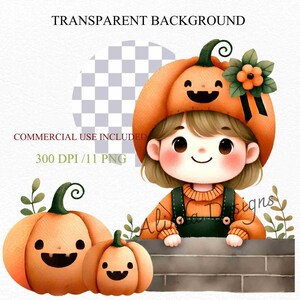 Watercolor Pumpkin Girl Clipart, Autumn Fall Illustration, Halloween ...