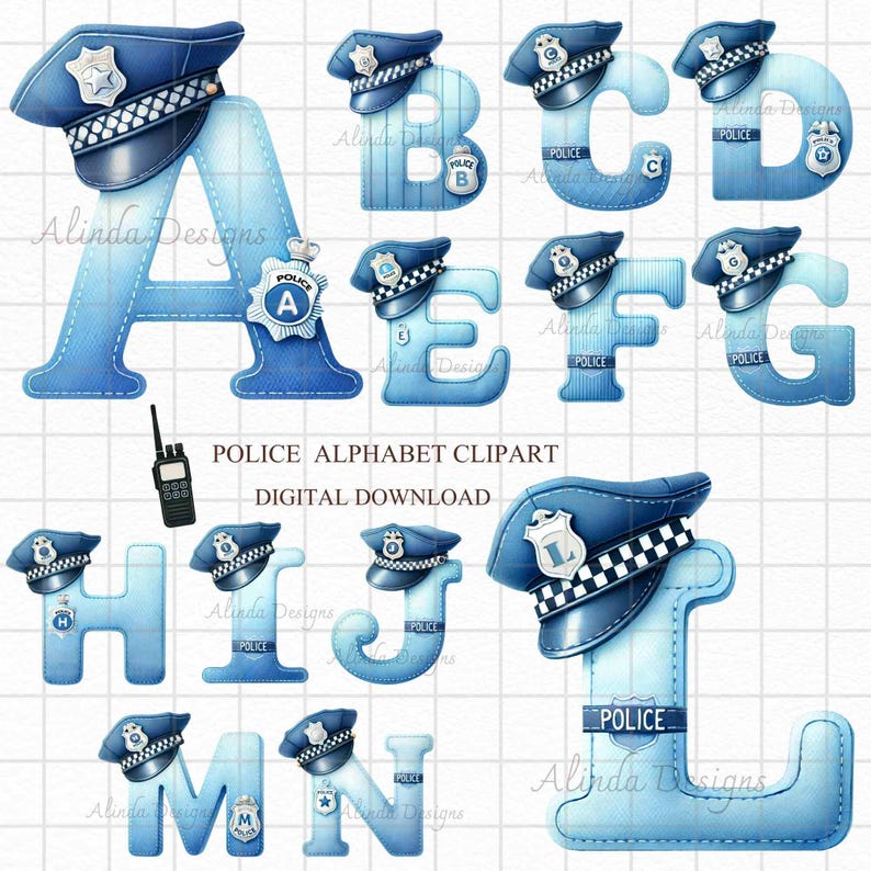 Police Alphabet Clipart, Western Police Letters, 26 PNG Files 300 DPI ...