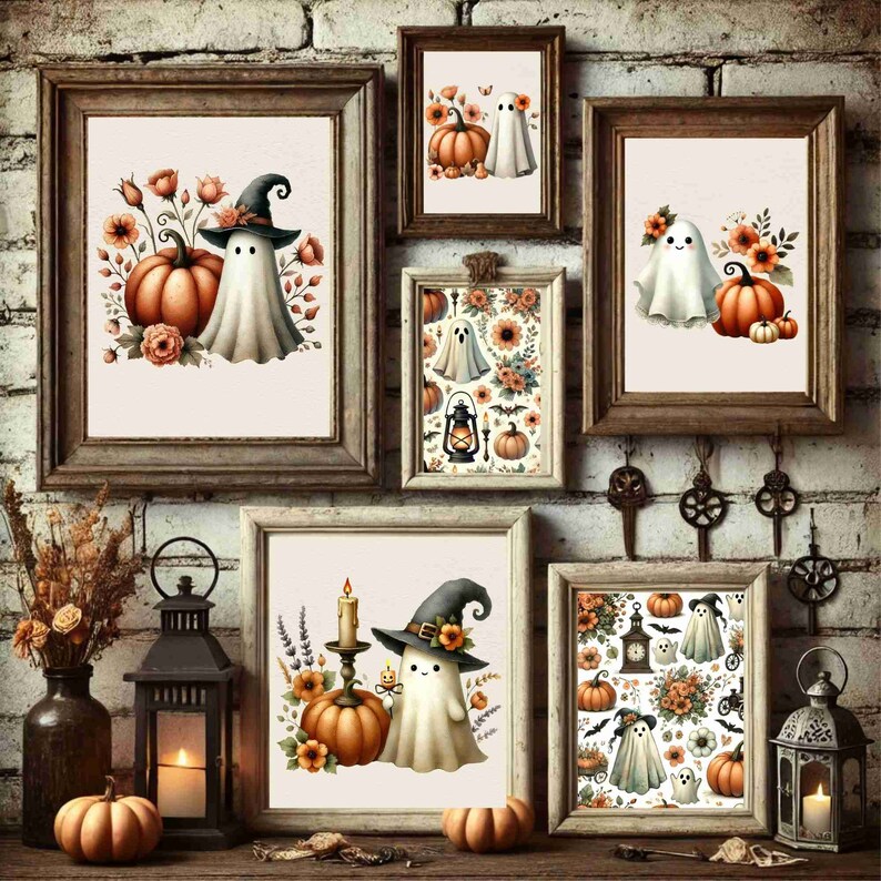 Watercolor Cute Ghost Pumpkin Clipart, Vintage Halloween Digital ...