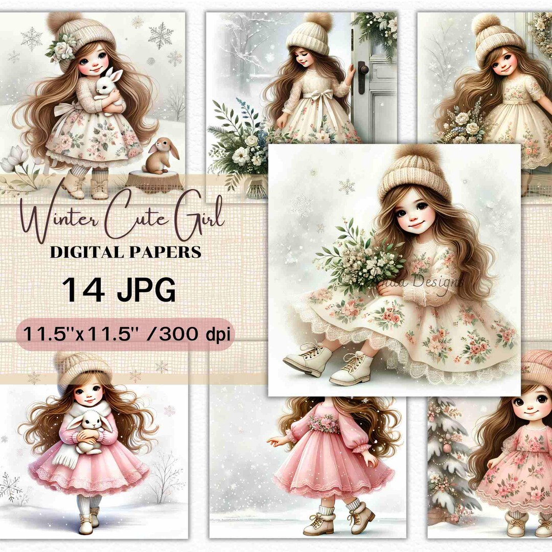 Winter Cute Girl Clipart Bundle , Jpgs, Holiday Character Graphics ...