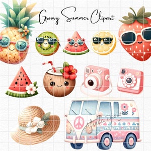 Groovy Summer Clipart Bundle, Retro Summer Vibes Digital Download ...