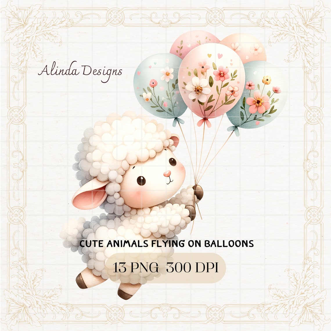 Animal Balloon Clipart: Flying Critters, Nursery Art (PNG Files) - Etsy