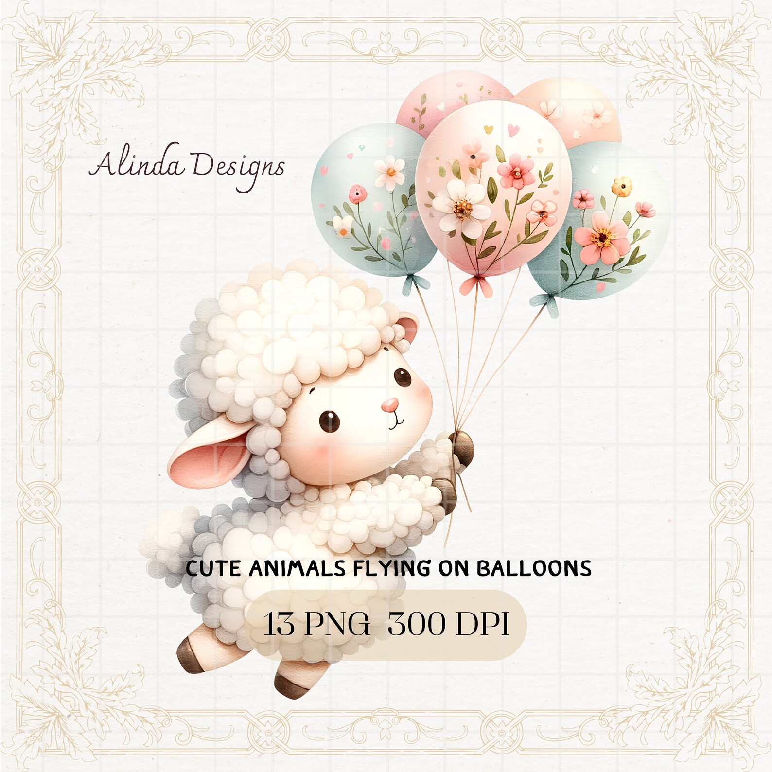 Animal Balloon Clipart: Flying Critters, Nursery Art (PNG Files) - Etsy