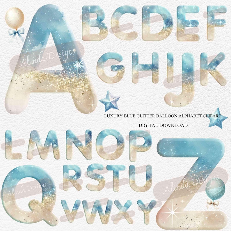 Pastel Blue Glitter Alphabet Clipart: Baby Shower Letters PNG - Etsy