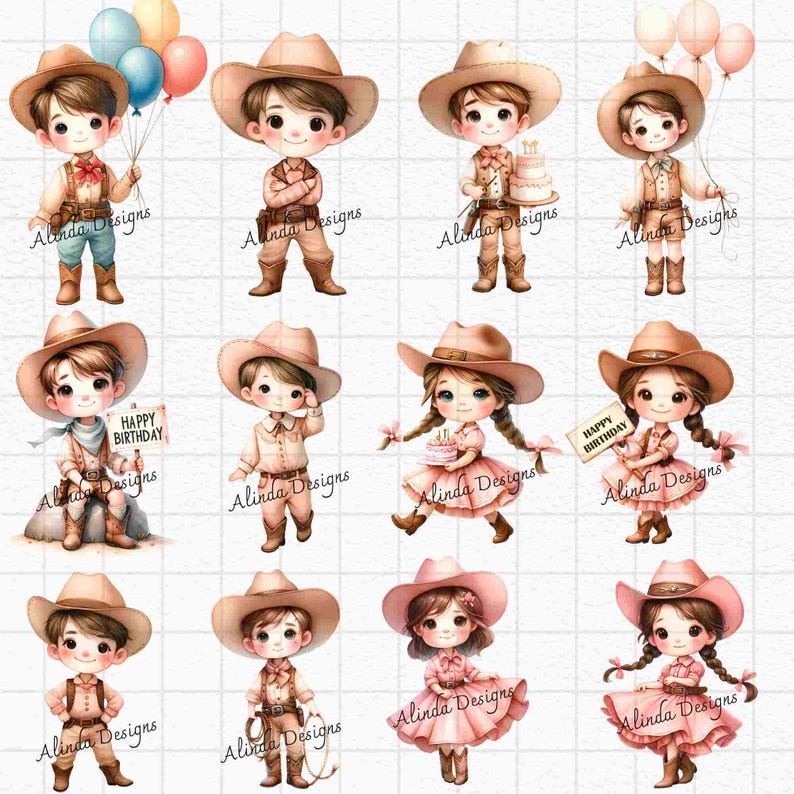 Watercolor Cowboy Baby Clipart, Cute Western Theme Nursery Art, Digital ...