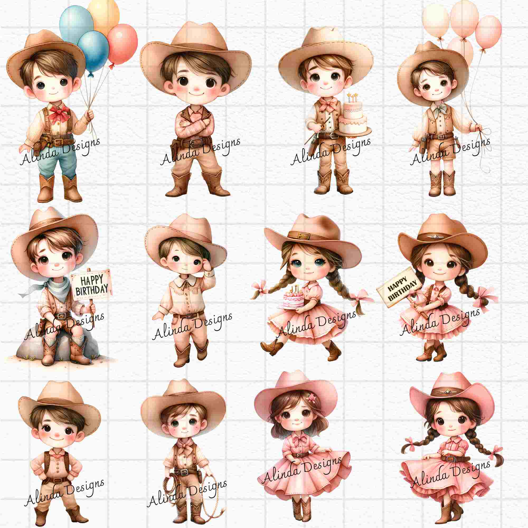 Watercolor Cowboy Baby Clipart, Cute Western Theme Nursery Art, Digital ...