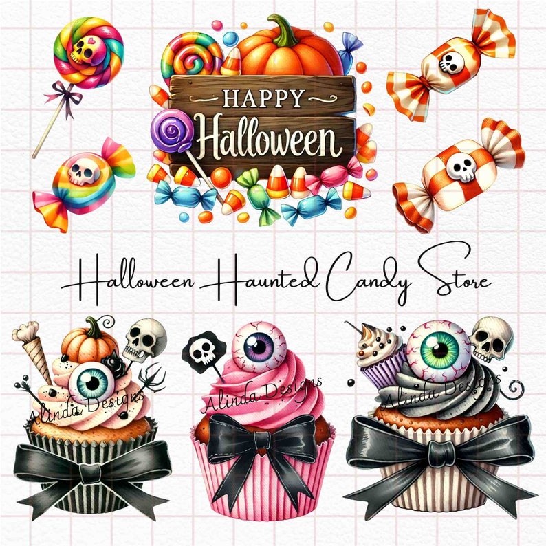 Watercolor Halloween Haunted Candy Store Clipart, Scary Halloweenpng ...
