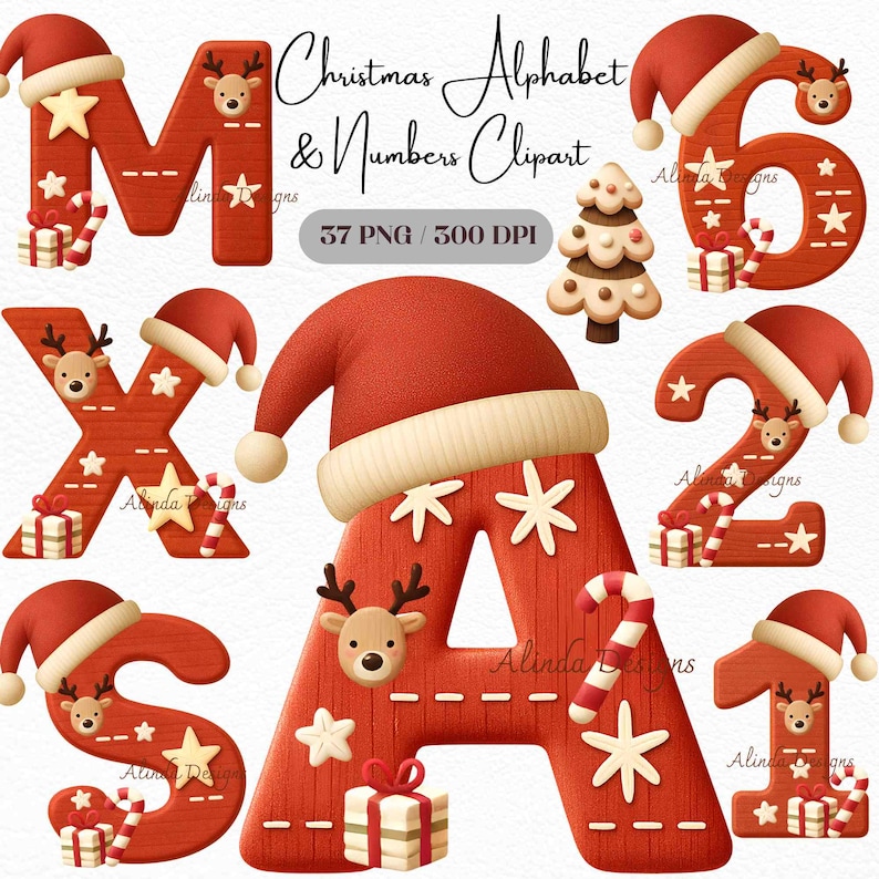 Christmas Alphabet Numbers Clipart: Santa Font PNG Digital Download - Etsy