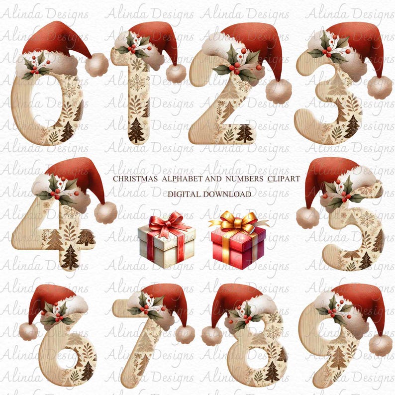 Christmas Alphabet Clipart: Watercolor Festive Letters & Numbers (PNG ...