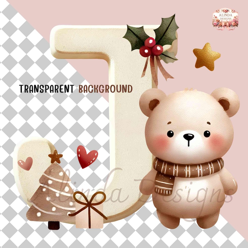 Christmas Bear Alphabet Clipart: Holiday PNG Letters (digital Download ...