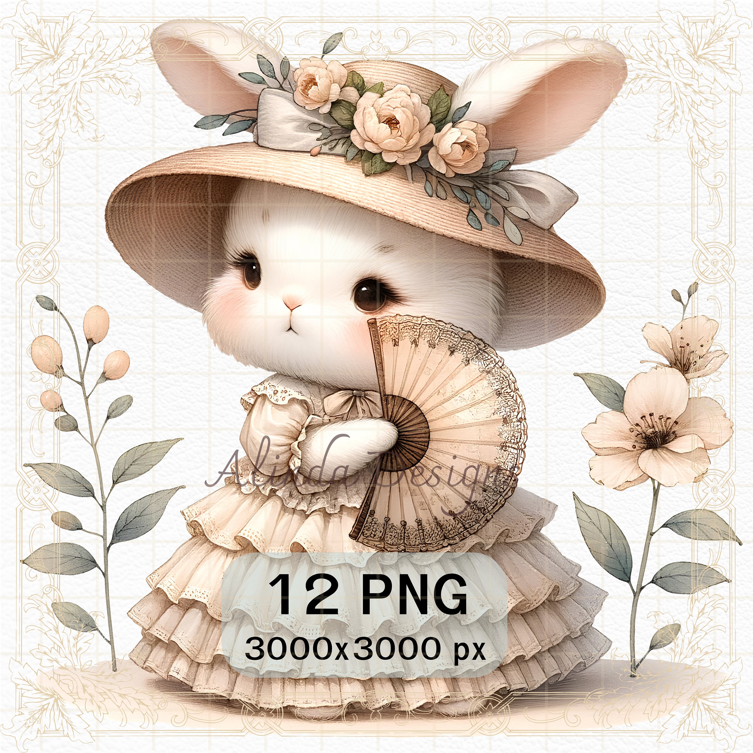 Spring Rabbit Clipart PNG, Cute Bunny Graphics, Seasonal Digital ...