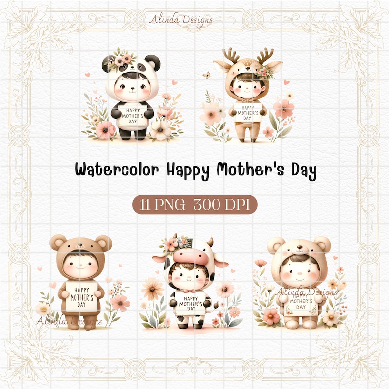 Watercolor Mother's Day Clipart: Floral Greeting Card Design (digital ...
