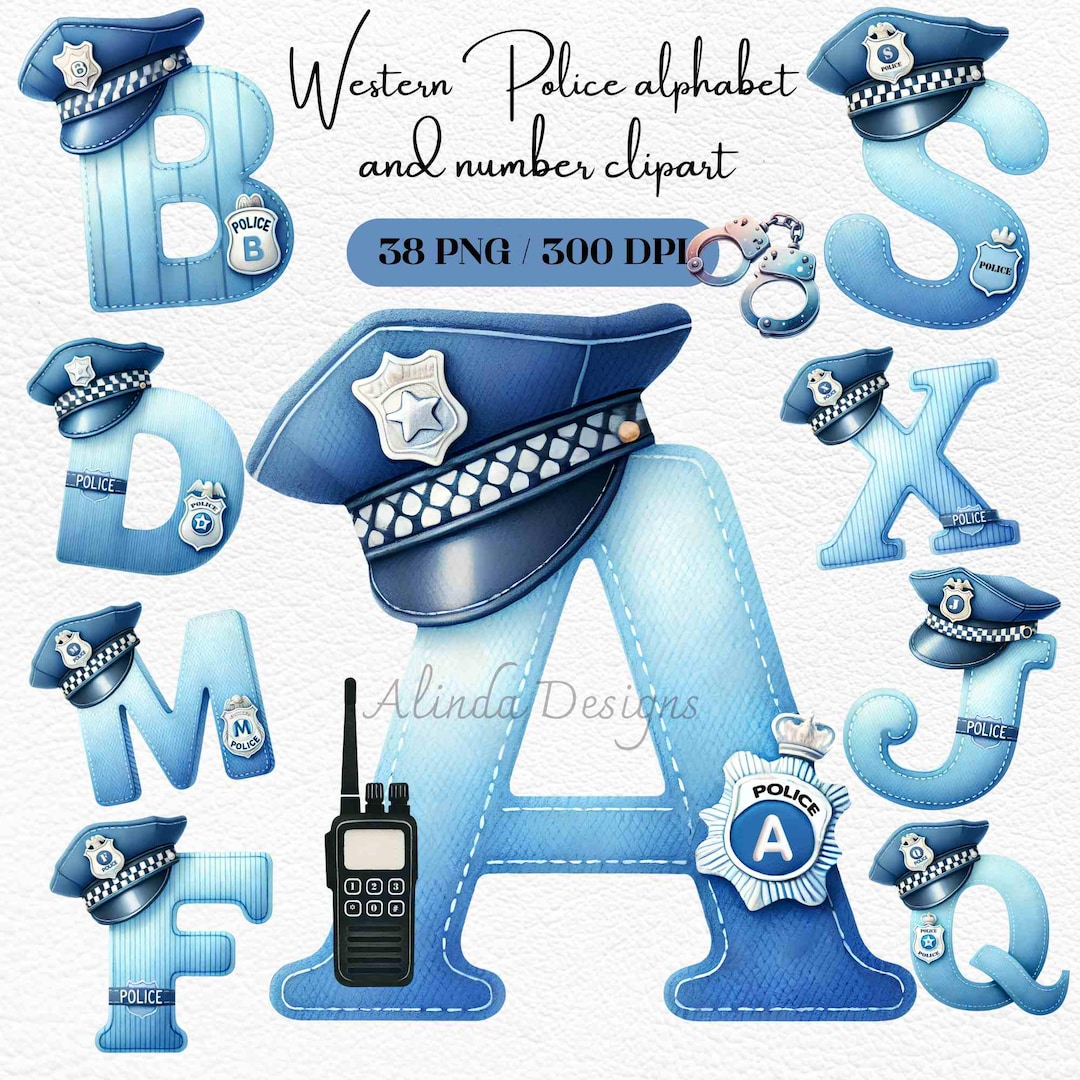 Police Alphabet Letters & Numbers PNG, Cute Cop Clipart, Blue Police ...
