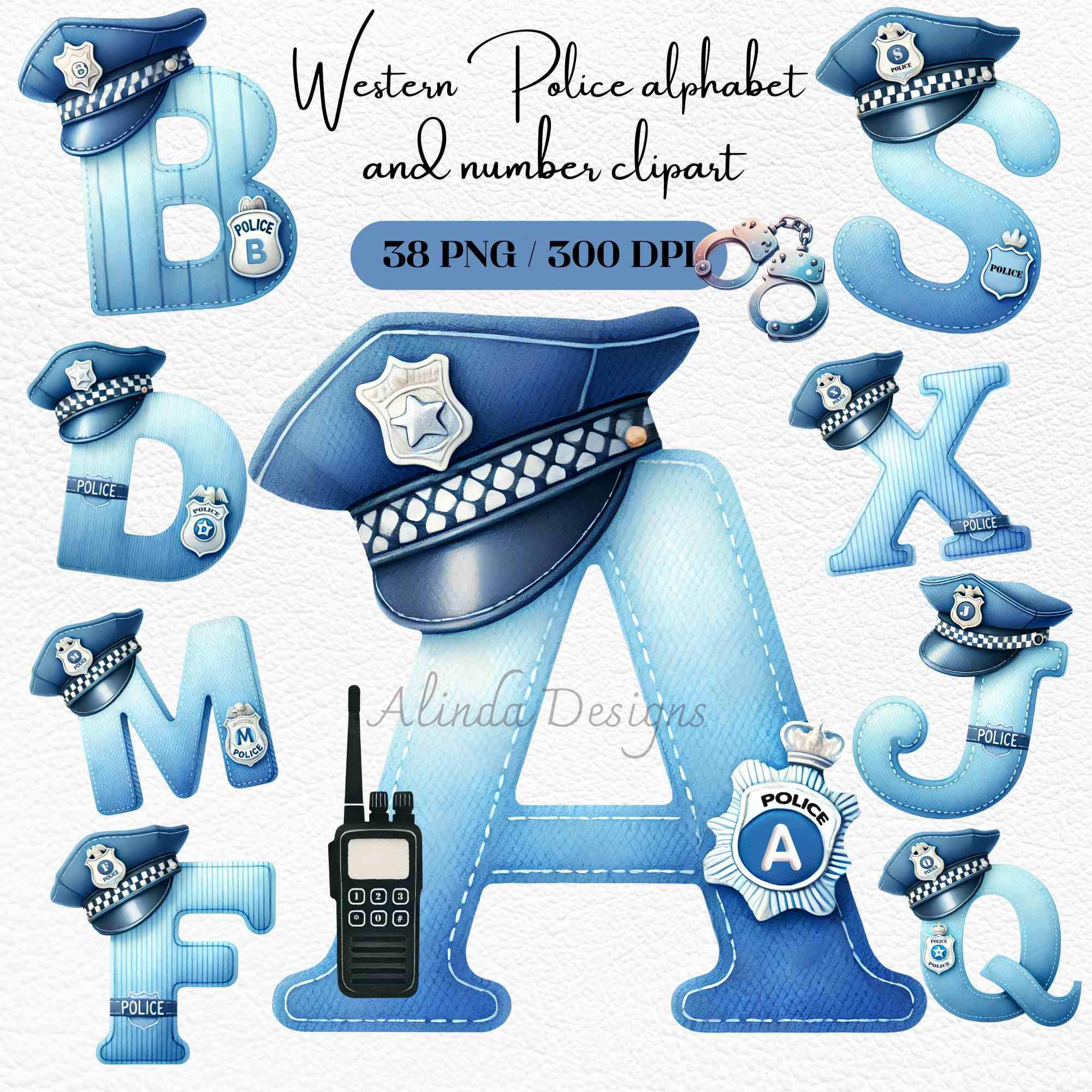 Polizei Alphabet Buchstaben & Zahlen PNG, Niedliche Cop Clipart, Blaue ...