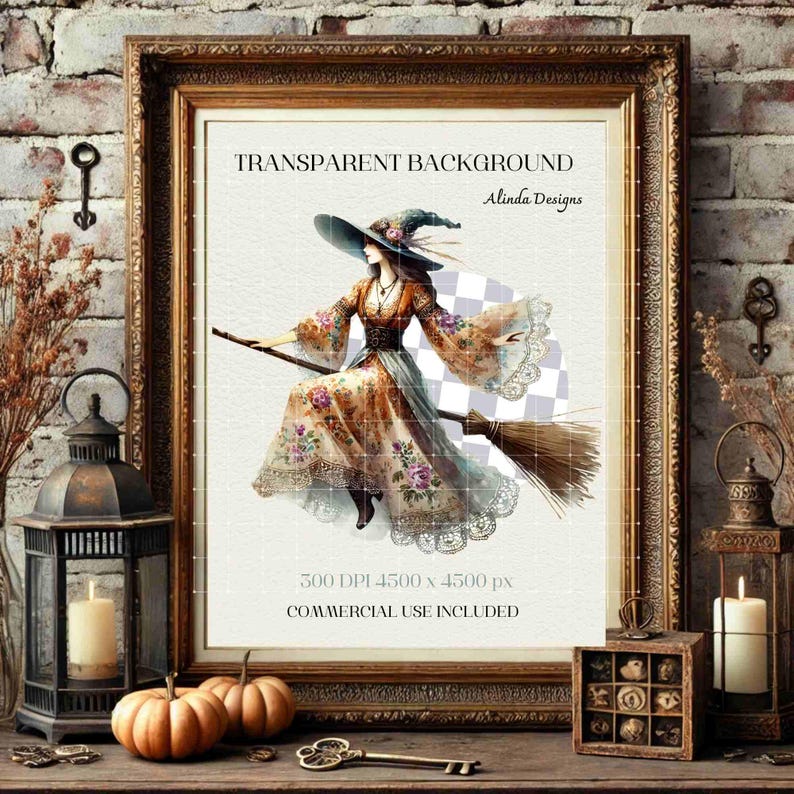 Charming Witch Halloween Clipart Set: Spooky Season PNG (digital ...