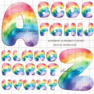 Rainbow Alphabet Clipart, Watercolor Letters PNG, Cute Colorful Font ...