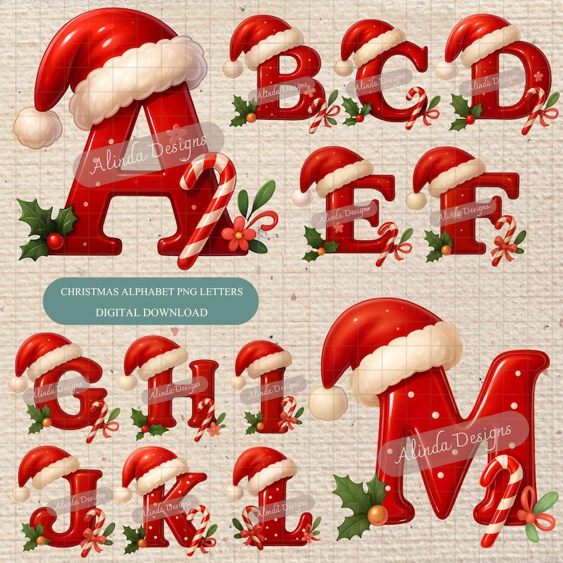 Christmas Alphabet PNG Clipart: Santa Hat Letters Commercial Use - Etsy