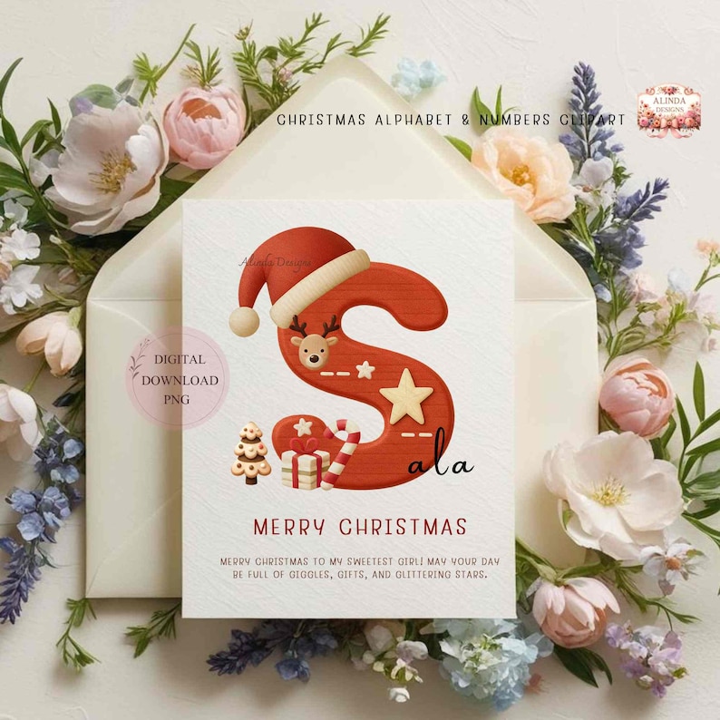 Christmas Alphabet Numbers Clipart: Santa Font PNG Digital Download - Etsy