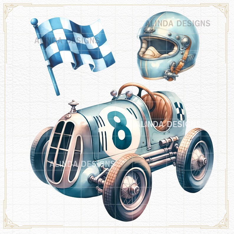 Watercolor Racecar Birthday Clipart Bundle, Blue Race Car Happy ...