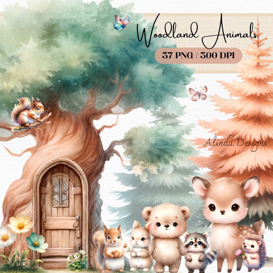 Woodland Animals Watercolor Clipart, Forest Animal Illustrations, Cute ...