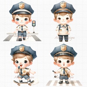 Watercolor Cute Police Clipart for Kids, Digital PNG Files, Clipart ...