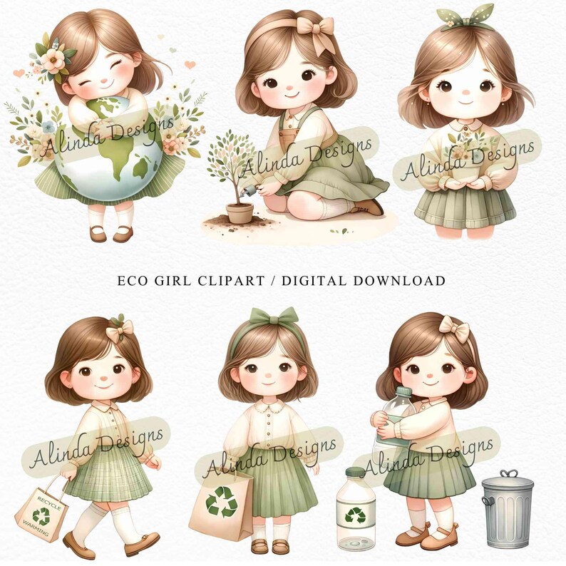 Eco Girl Clipart, Earth Day Kids PNG, Recycle & Nature Graphics - Etsy